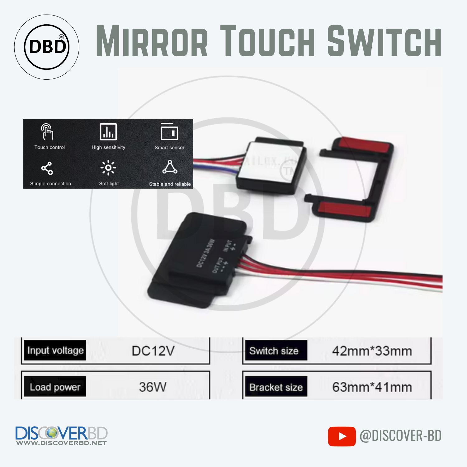 DiscoverBD Multi Color Mirror touch Switch with Dimmer 36W